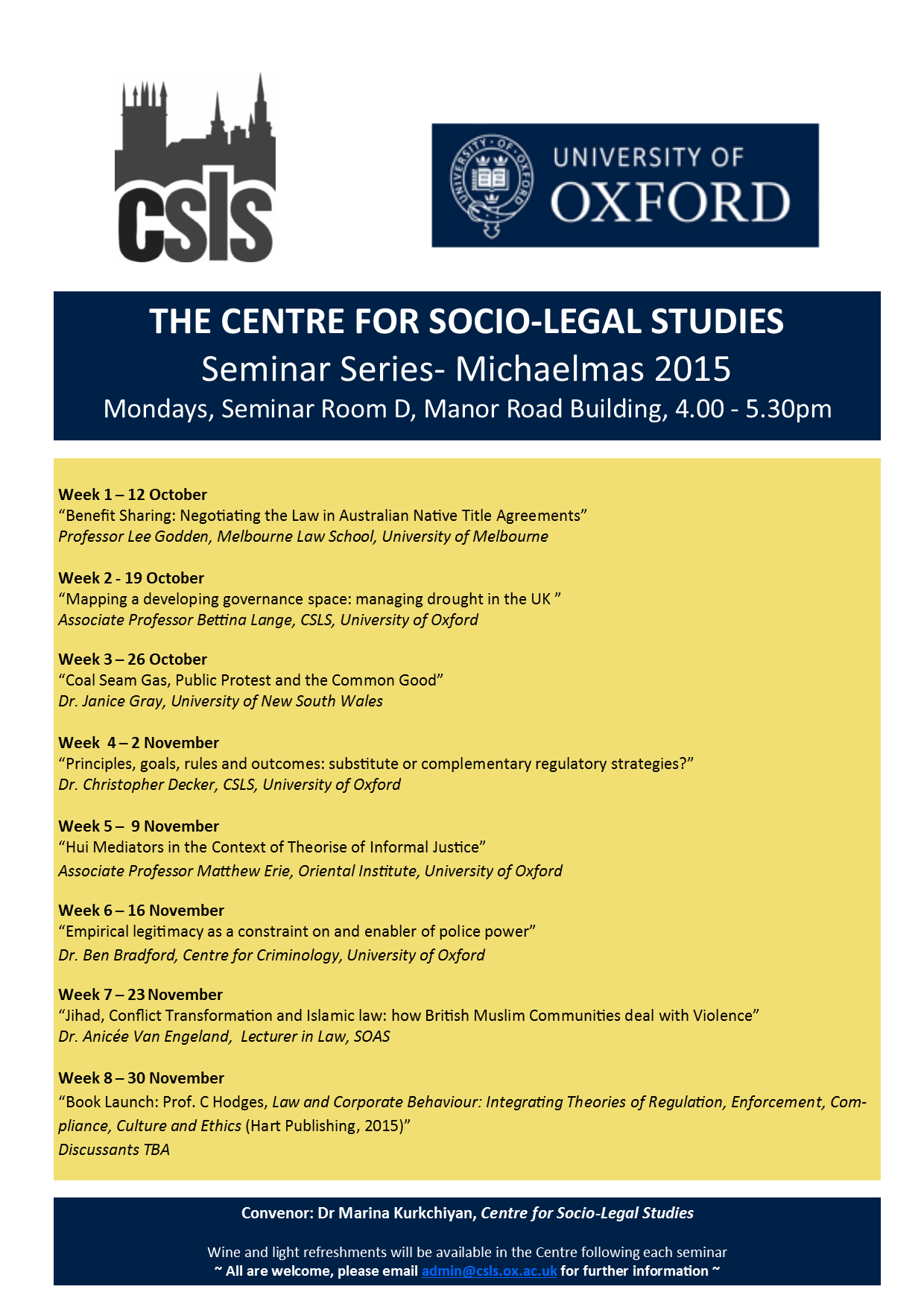 Michaelmas Term 2015 | Faculty of Law